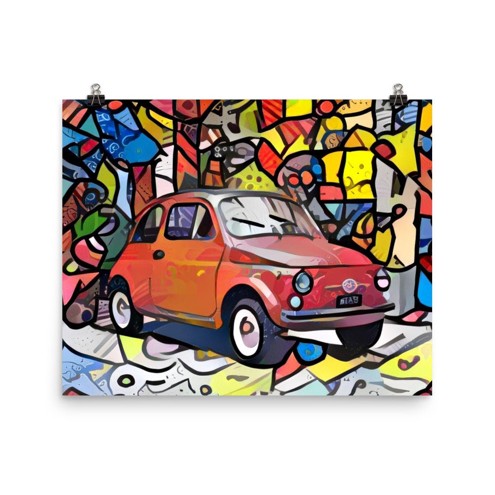Digital Download Fiat 500 Cartoon Art Digital Poster Print Instant ...