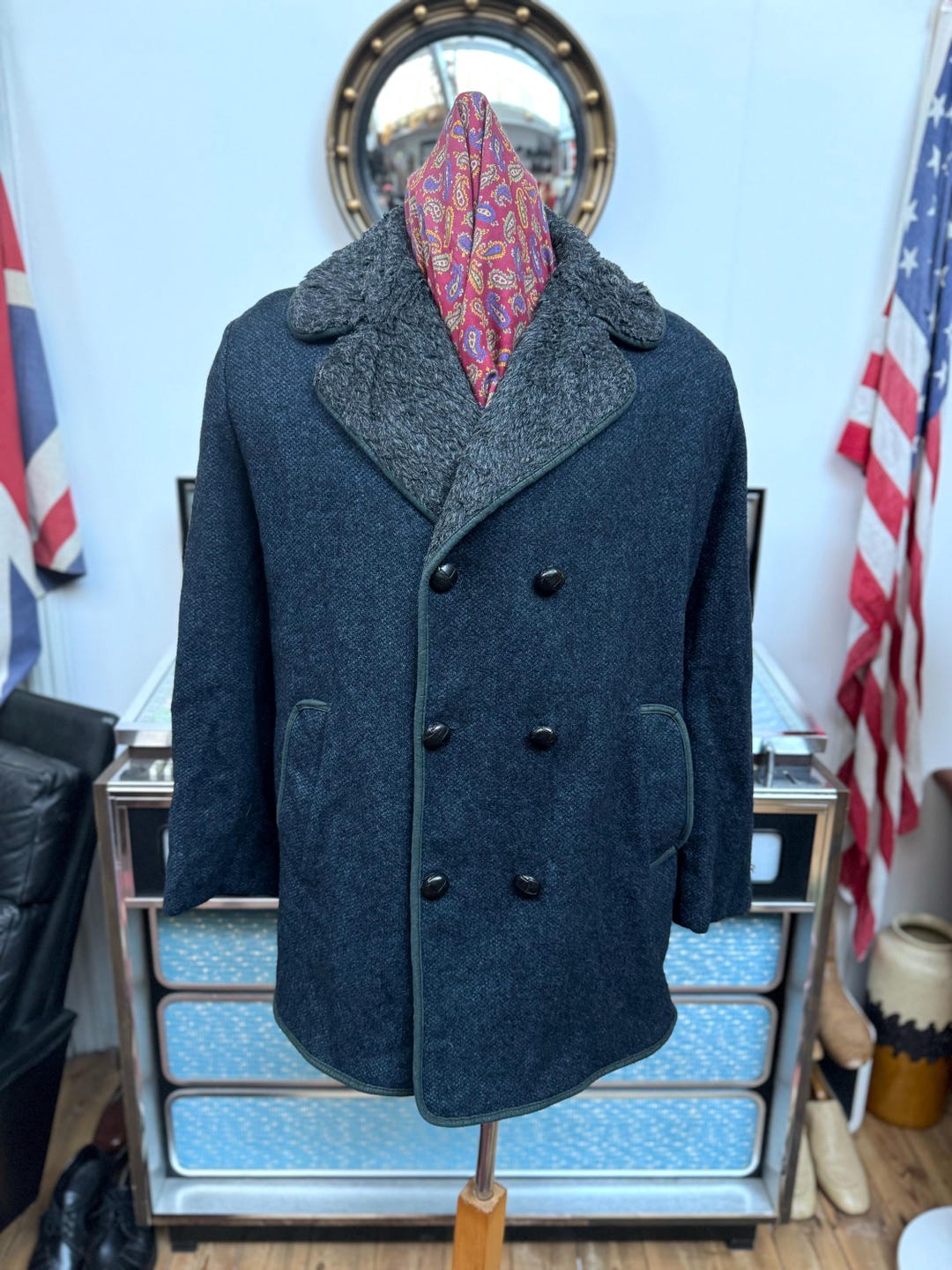 Vintage 1960s 70’s Glenoit Deep Blue/black Wool Weave Double Breasted ...