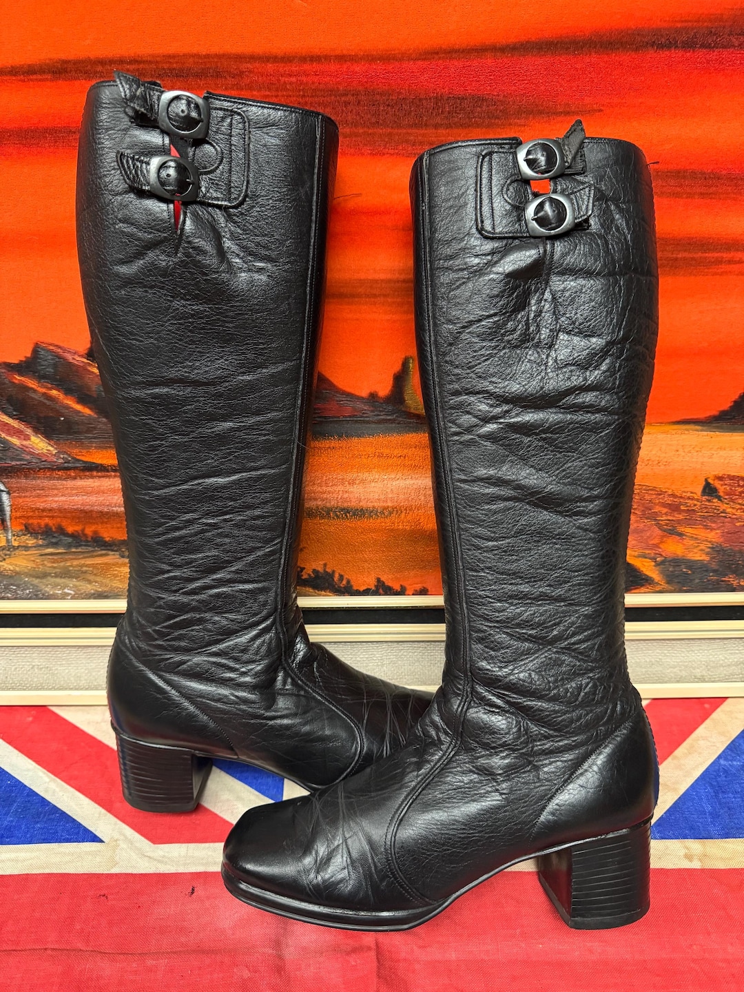 Vintage Late 1960s Early 70s Peter Lord Soft Black Leather Knee High 2 ...