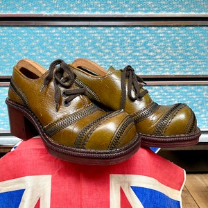 Amazing Vintage 1970s 70's Olive Coloured,heavy Black Stitching Glam ...