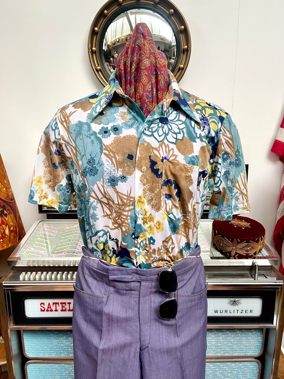 Vintage 1970s Floral Summer Screen Print Nylon Saturday Night Fever ...