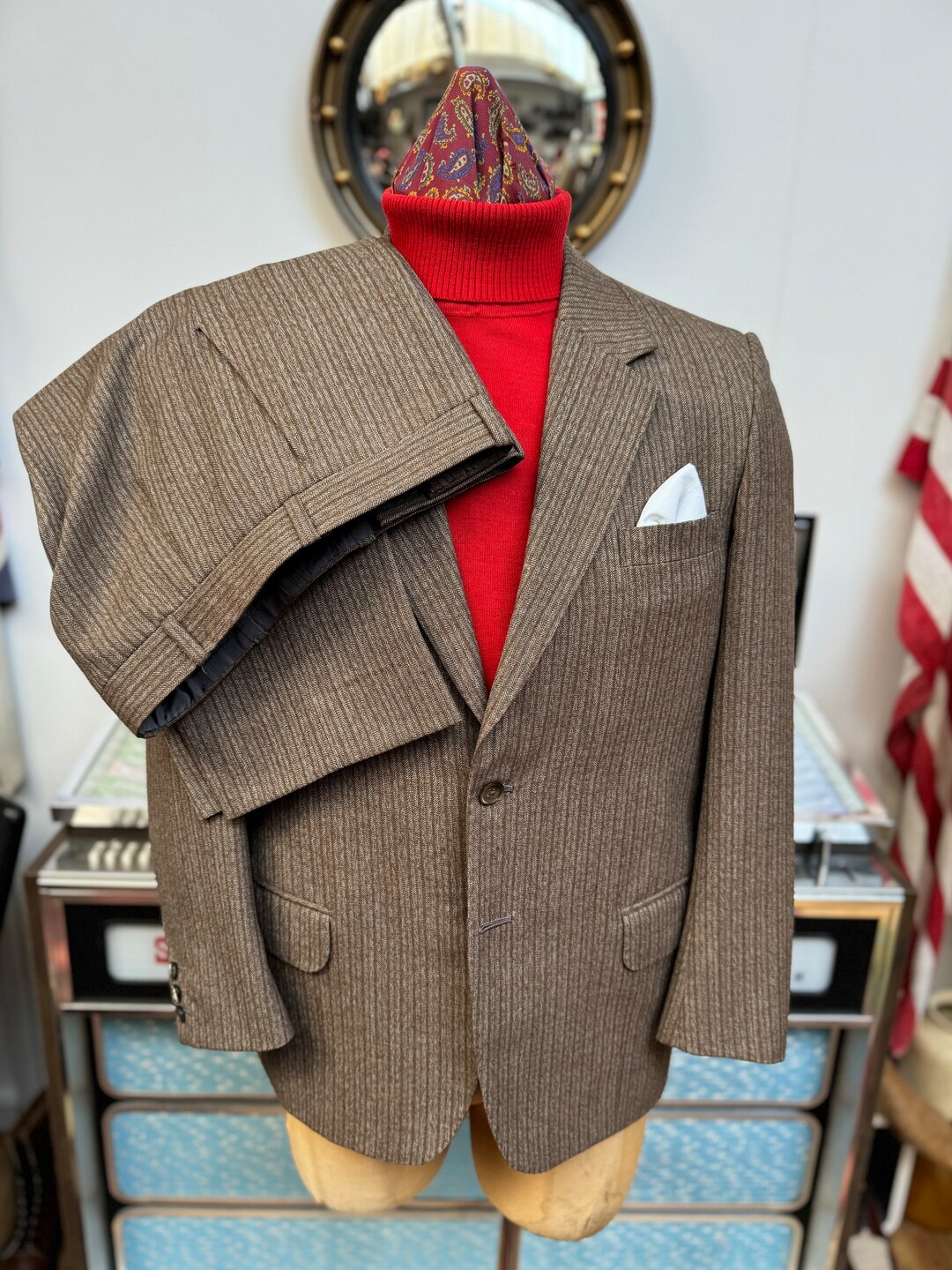 Beautiful Vintage Very Late 1970s 70s Brown Mix Pinstripe Striped Suit ...