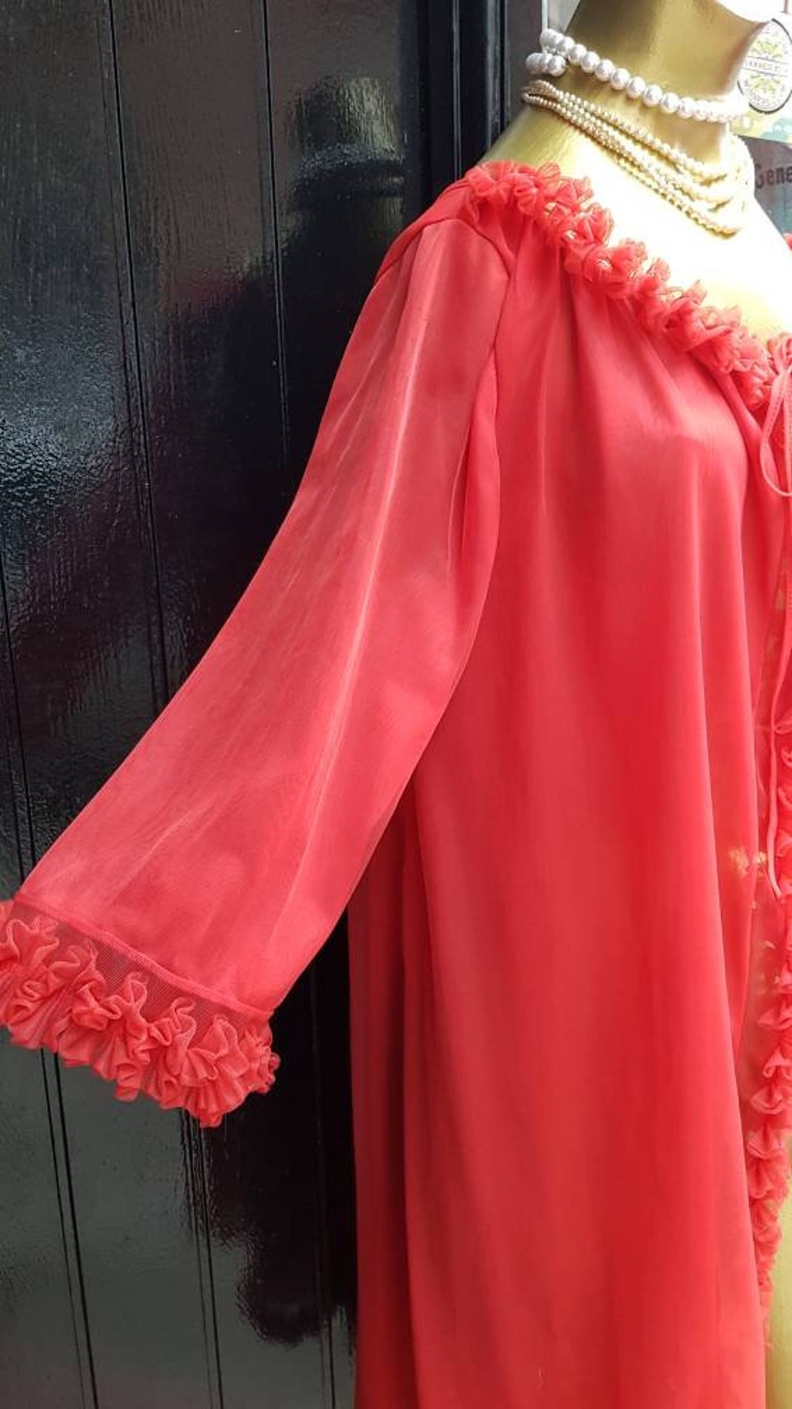Vintage 1960s 70's Sexy Sheer Ruffled Scarlet Red Peignoir - Etsy UK