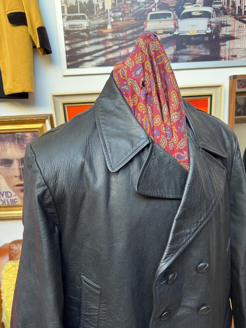 Vintage 1980s 80’s Milan Thick Double Breasted Leather Pea Jacket Coat ...