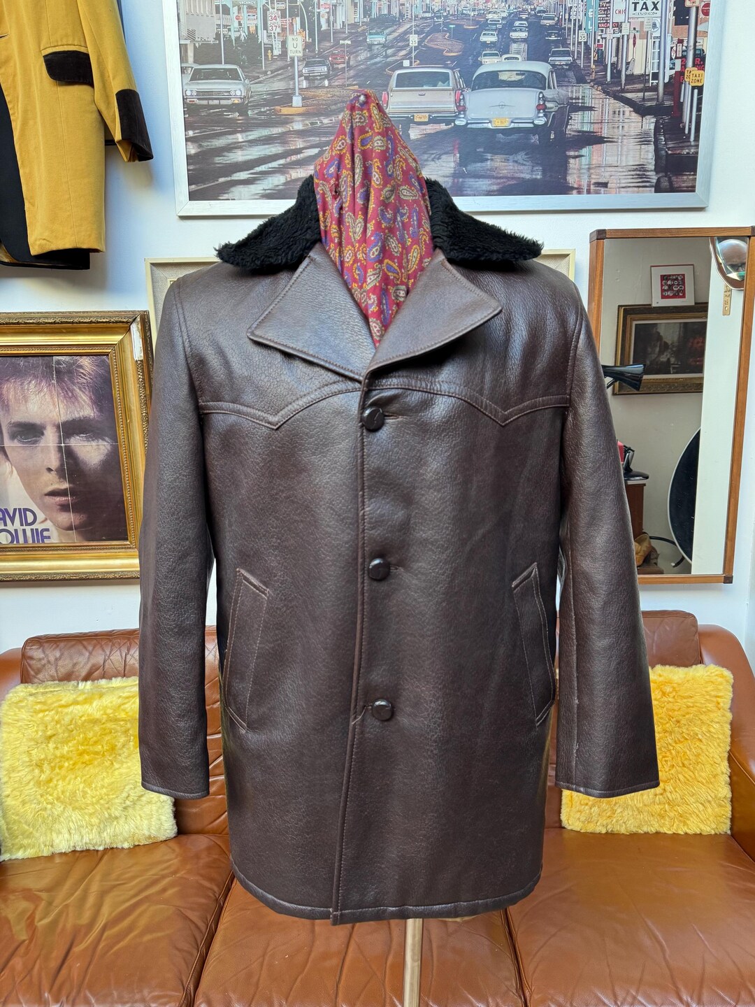 Vintage 1960s 60s John Collier Brown Faux Leather Leatherette Mid Thigh ...