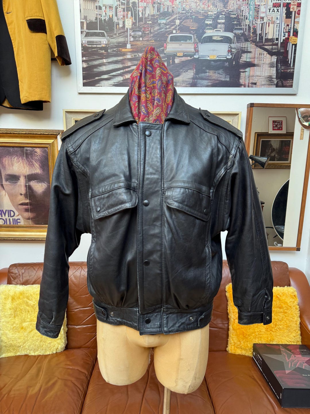 Vintage 1980s Soft Black Leather Oversized Bomber Pilots Flight Jacket ...