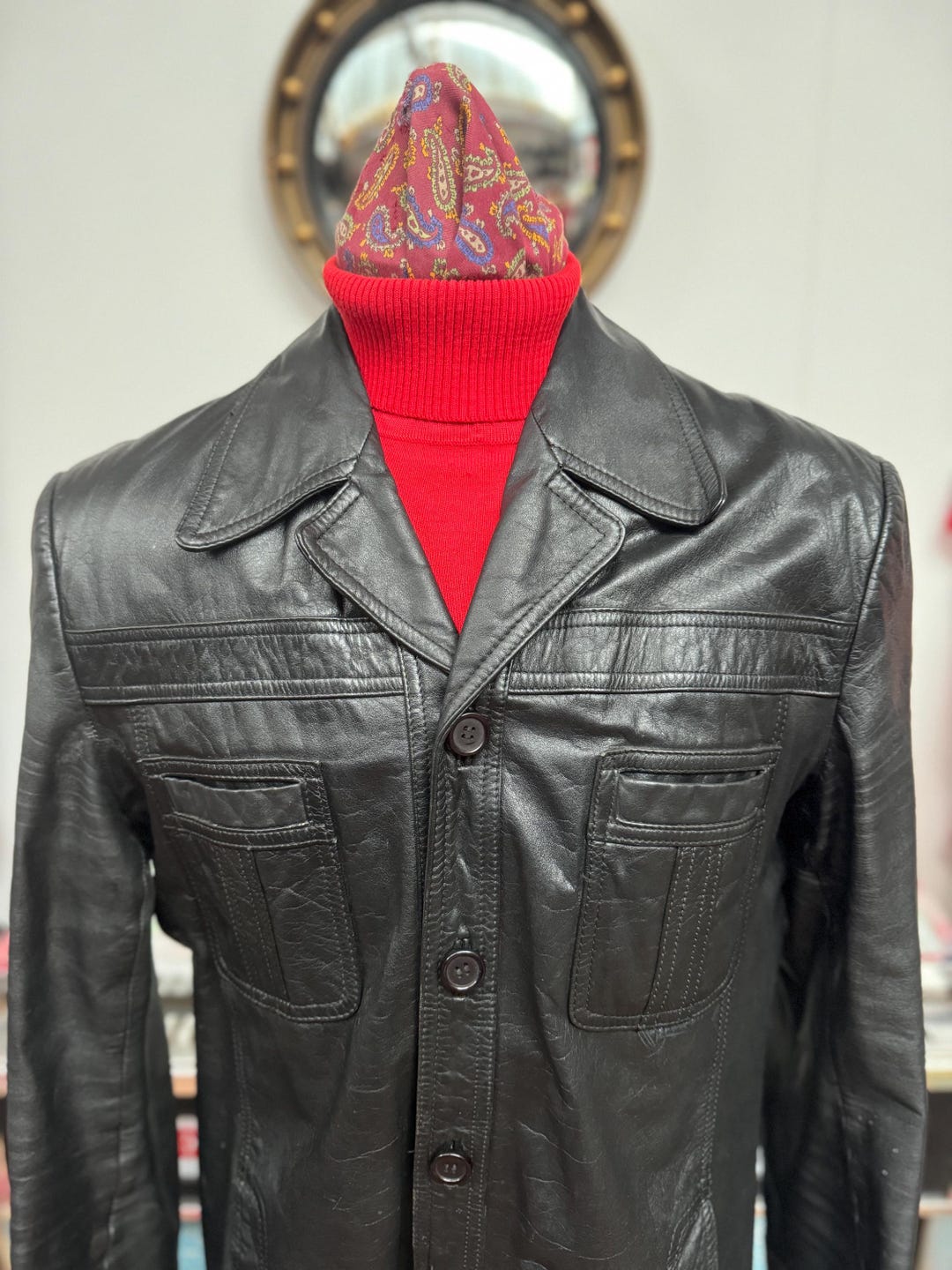 Stylish Vintage Late 1960s 70s Spread Open Neck Collar Soft Brown ...