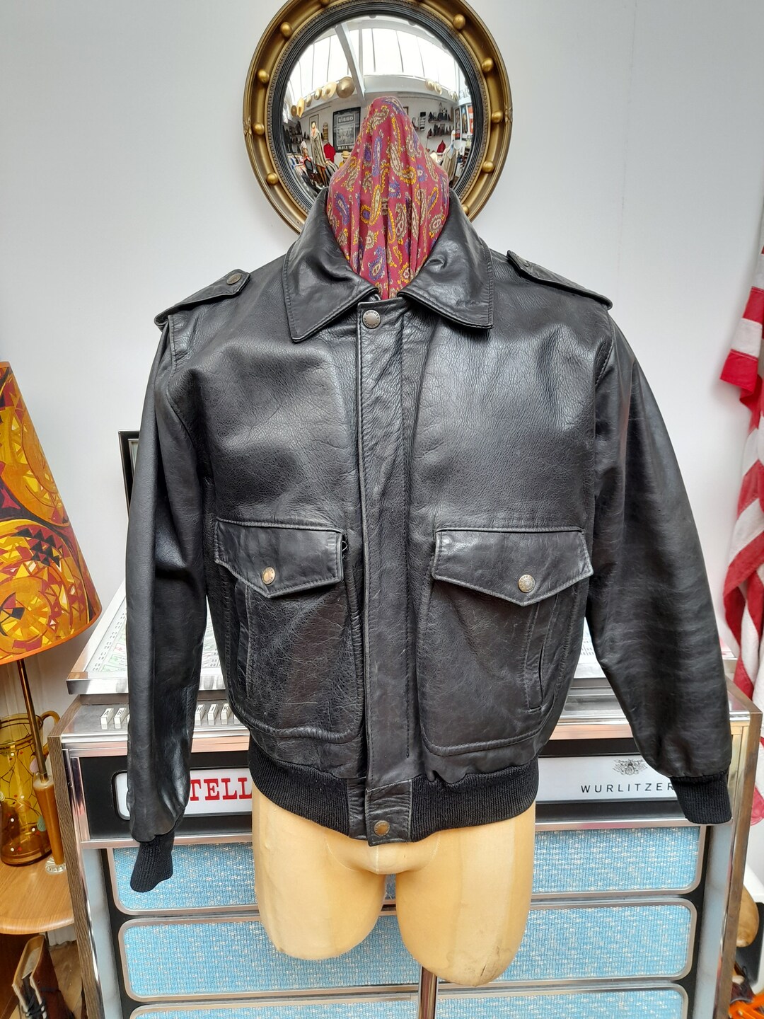 Vintage 1980s 80's Schott USAAF Issue Style Black Leather Bomber Flight ...
