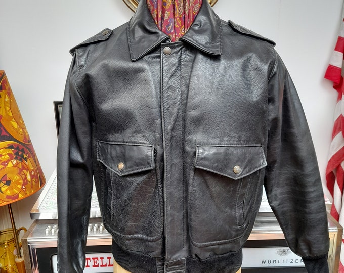 Vintage 1980s 80's Schott USAAF Issue Style Black Leather Bomber Flight ...