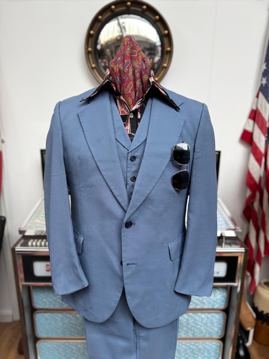 Superfly Vintage 1970s 70’s Light Blue Polyester Flared and Funky 3 ...