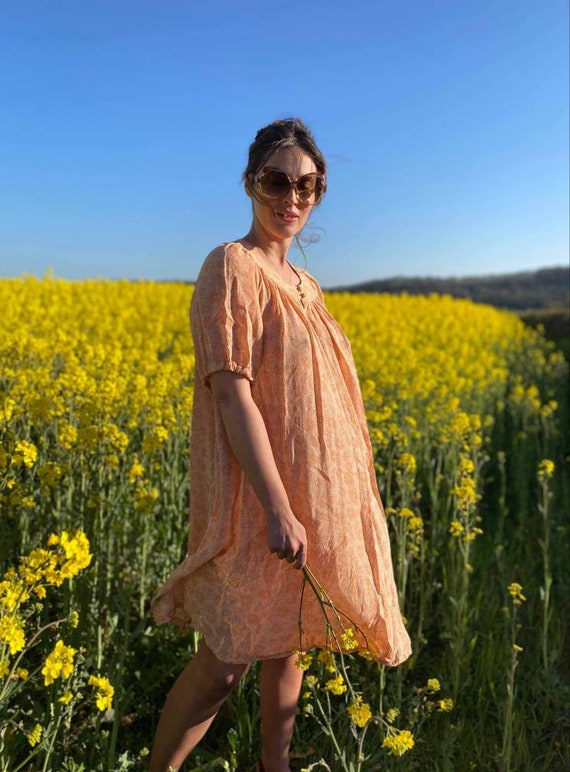 Vintage French boho wide boat neck sheer sundress wit… - Gem