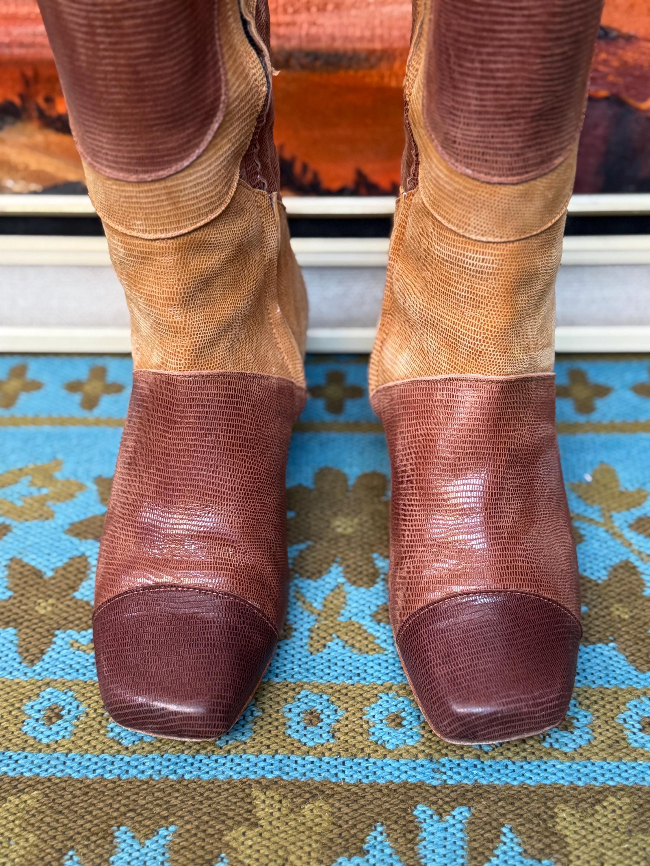 Terry De Havilland VAL 1972 Olive Brown Mix Knee High Boots,retail 495 ...