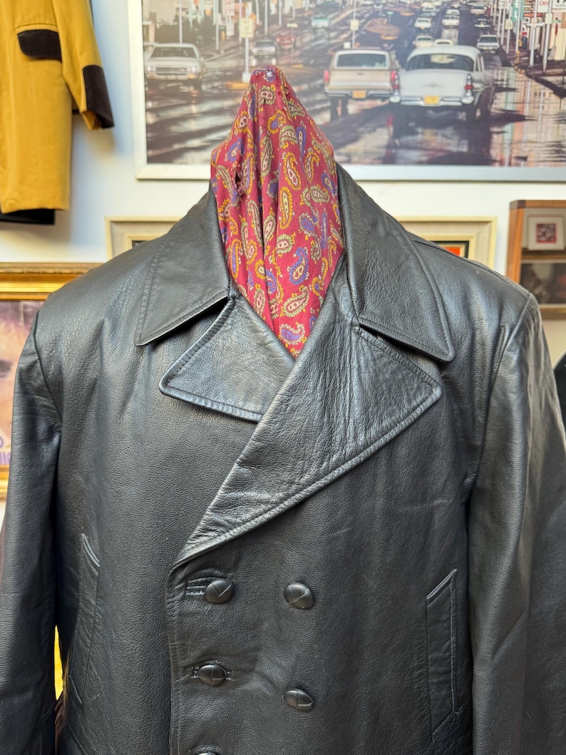 Vintage 1980s 80’s Milan Thick Double Breasted Leather Pea Jacket Coat ...
