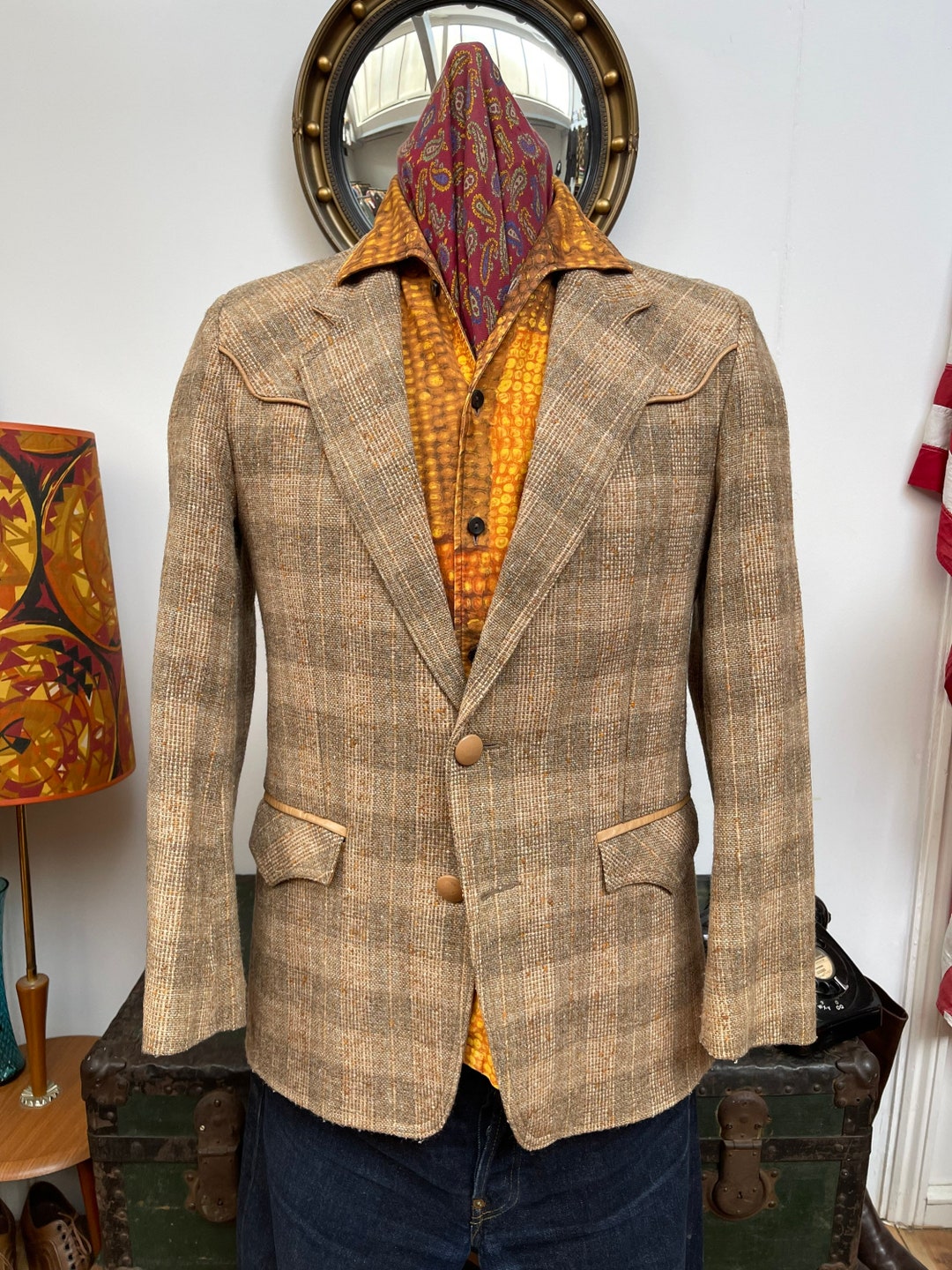 Stylish Vintage 1950s USA Made Pioneer Wear Checked Leather Trim ...