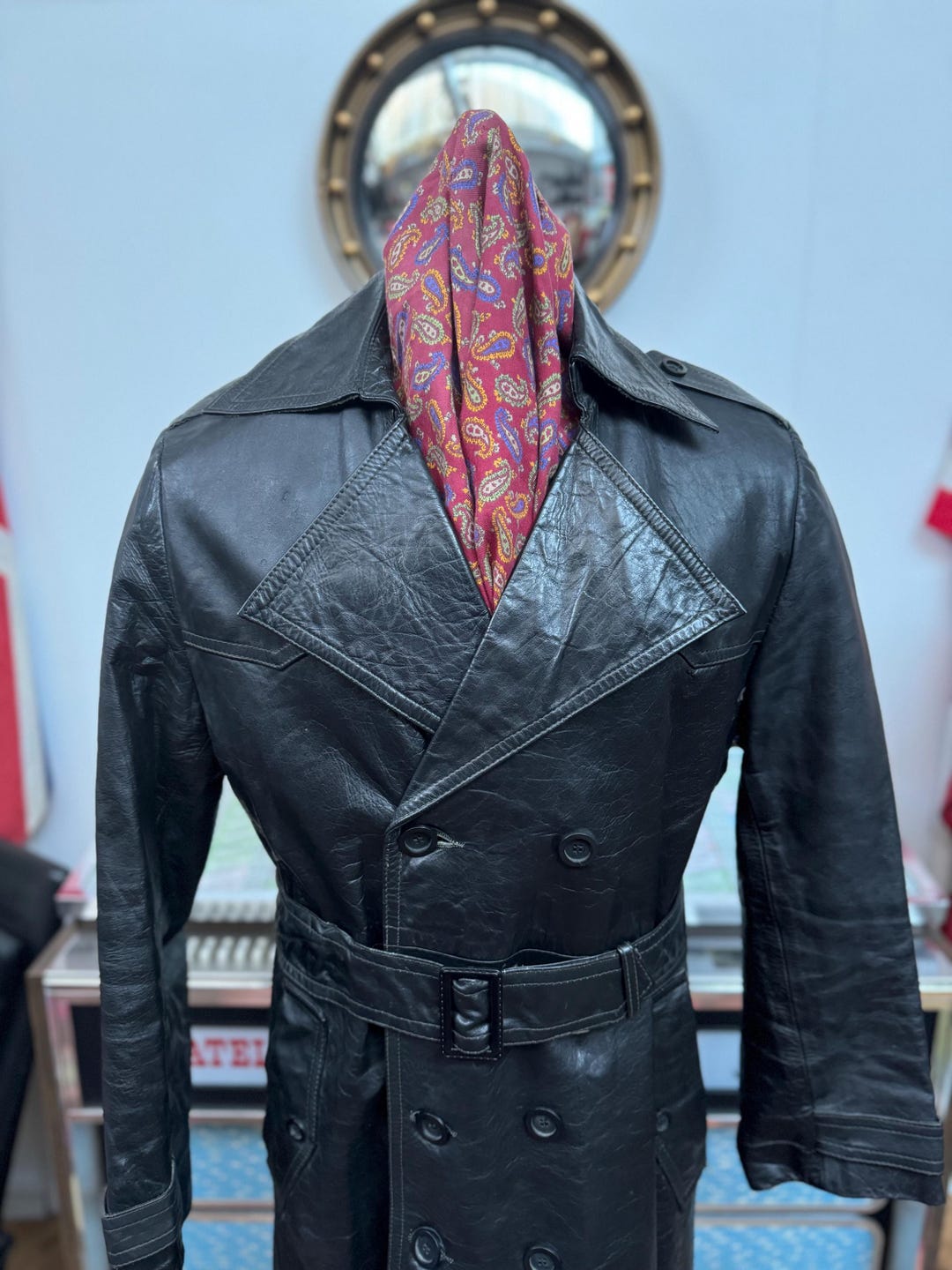 Vintage 1970s 70s Dandy Lewis Barnett Black Leather Highwaymans Collar ...