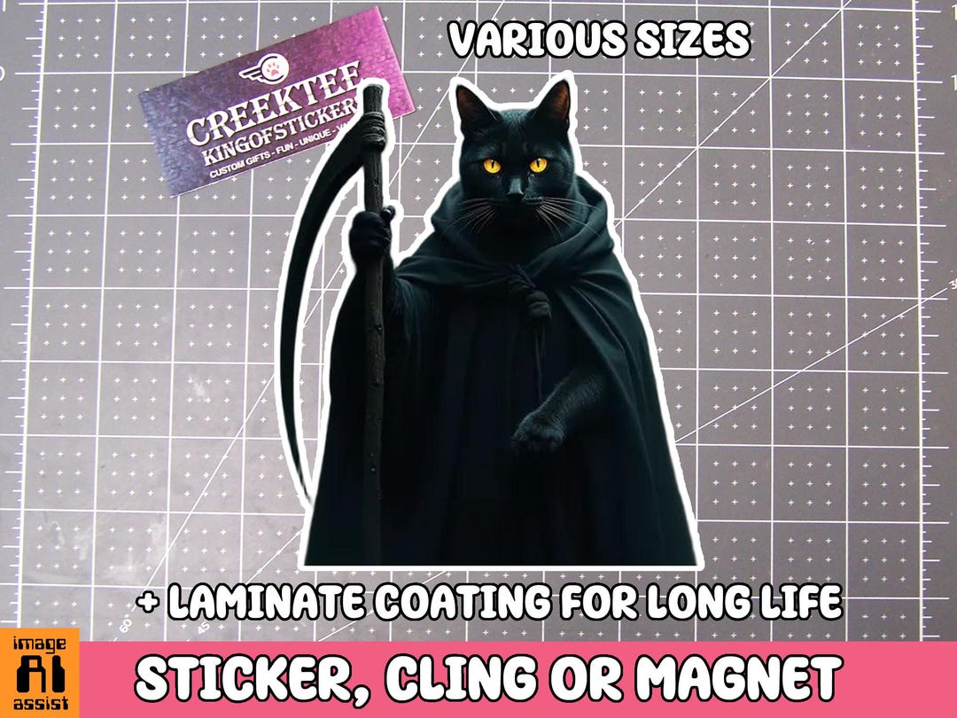 Grim Reaper Cat With Knife Vinyl Sticker, Window Cling or Magnet in UV ...