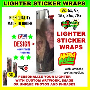 Custom 3x Lighter Sticker Wraps, Your Photo, Text, or Images, Quantity ...