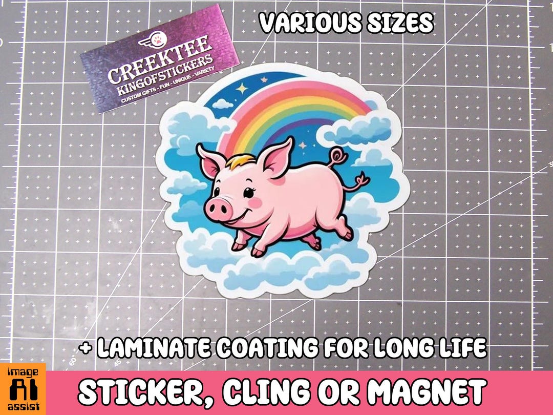 Flying Pig Vinyl Sticker, Window Cling or Magnet in UV Laminate Coating ...