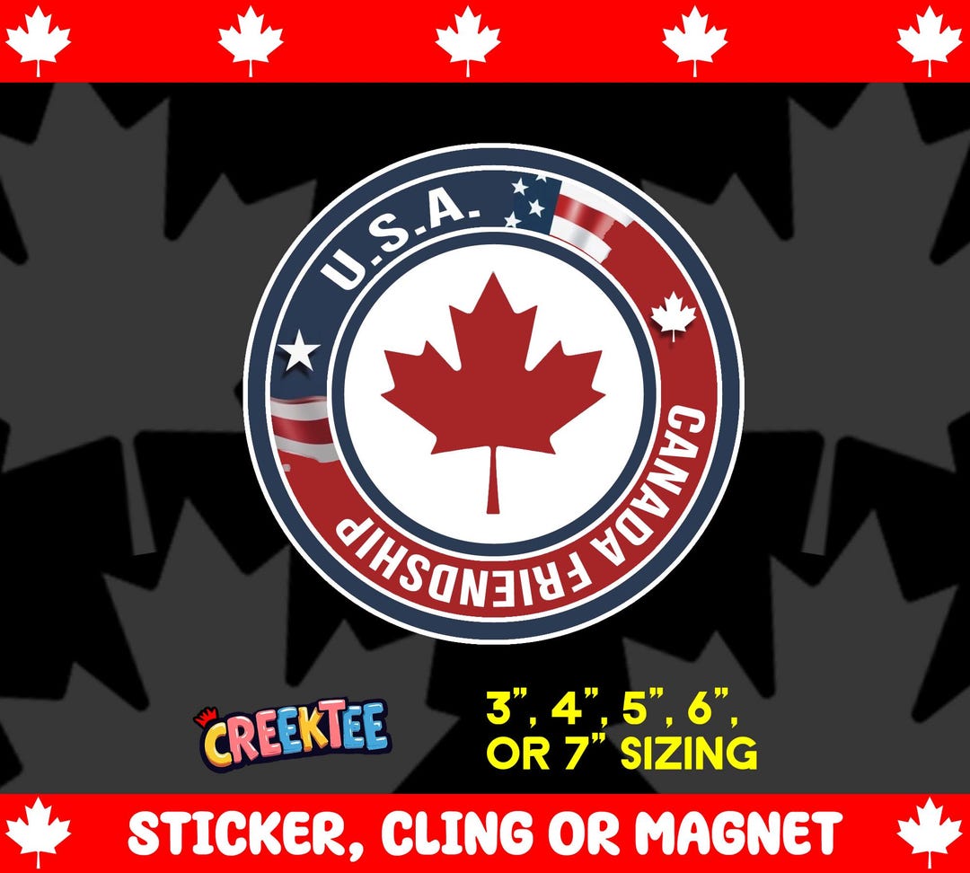 Canada USA Friendship Round Bumper Sticker, Magnet, Vinyl Sticker or ...