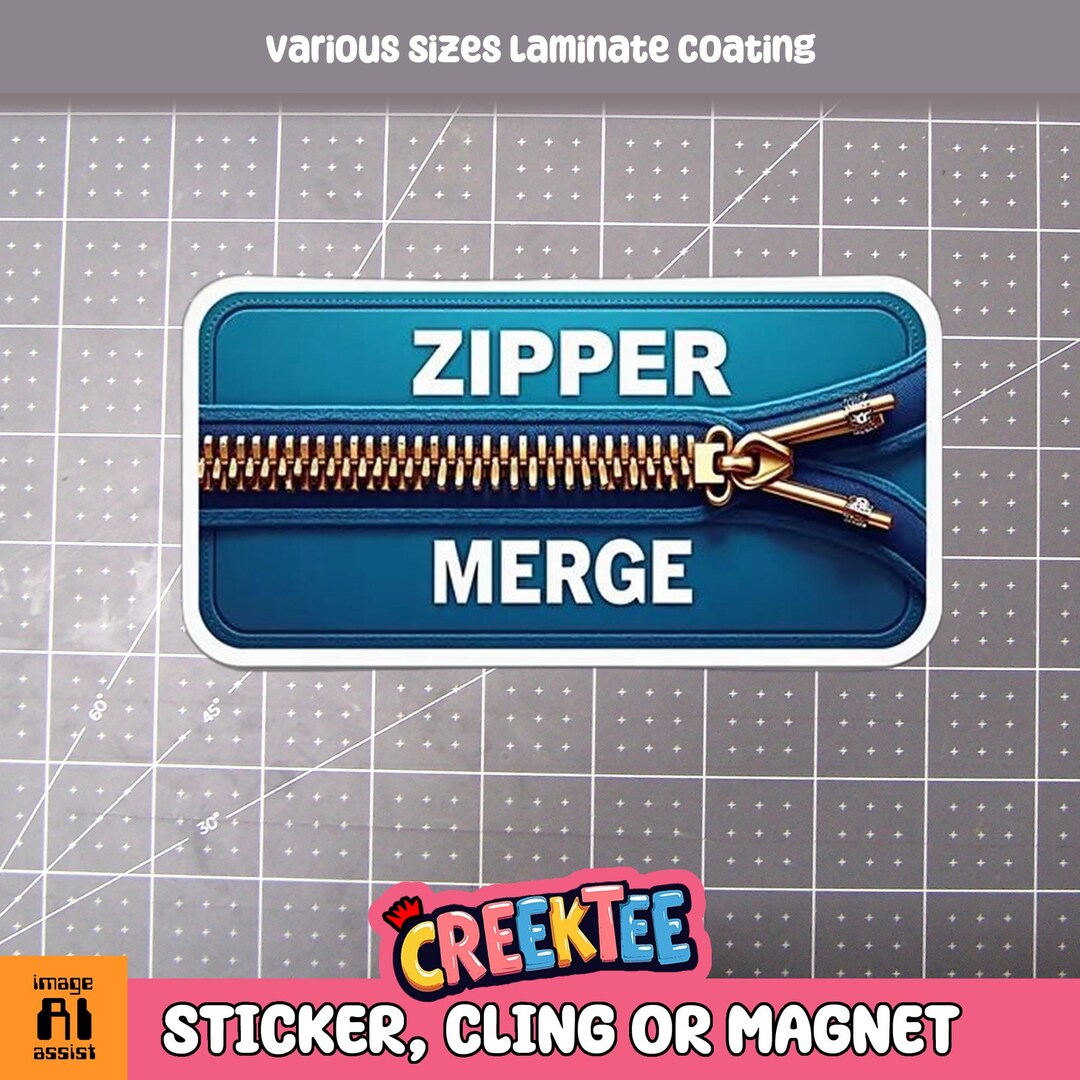 Zipper Merge Vinyl Sticker, Window Cling or Magnet in UV Laminate ...