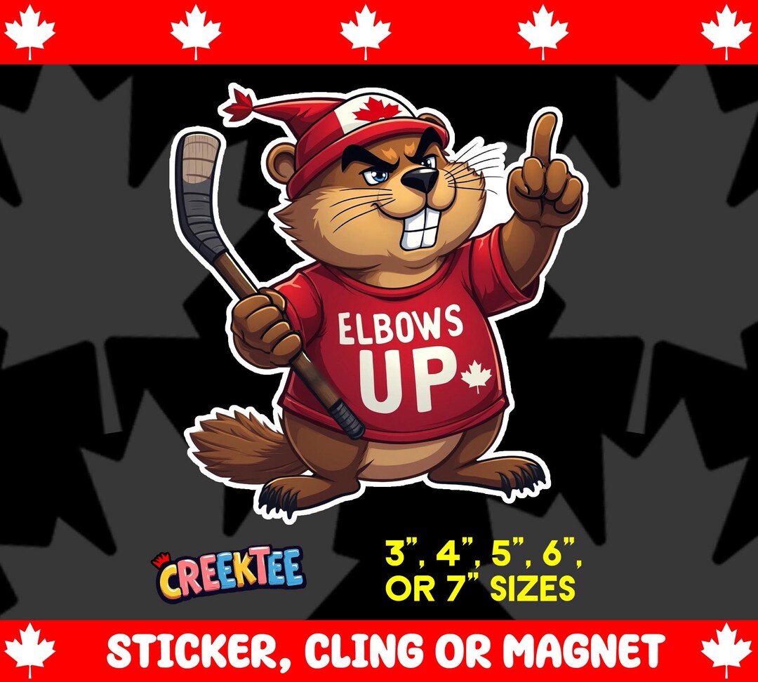Elbows Up! Canadian Angry Beaver Middle Finger Bumper Sticker, Magnet ...