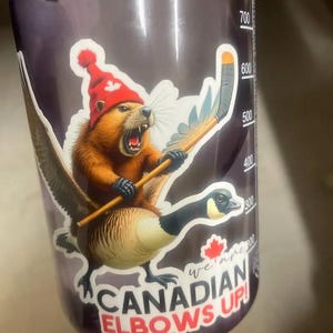 We Are Canadian Elbows Up! Angry Beaver Flying Goose Bumper Sticker ...