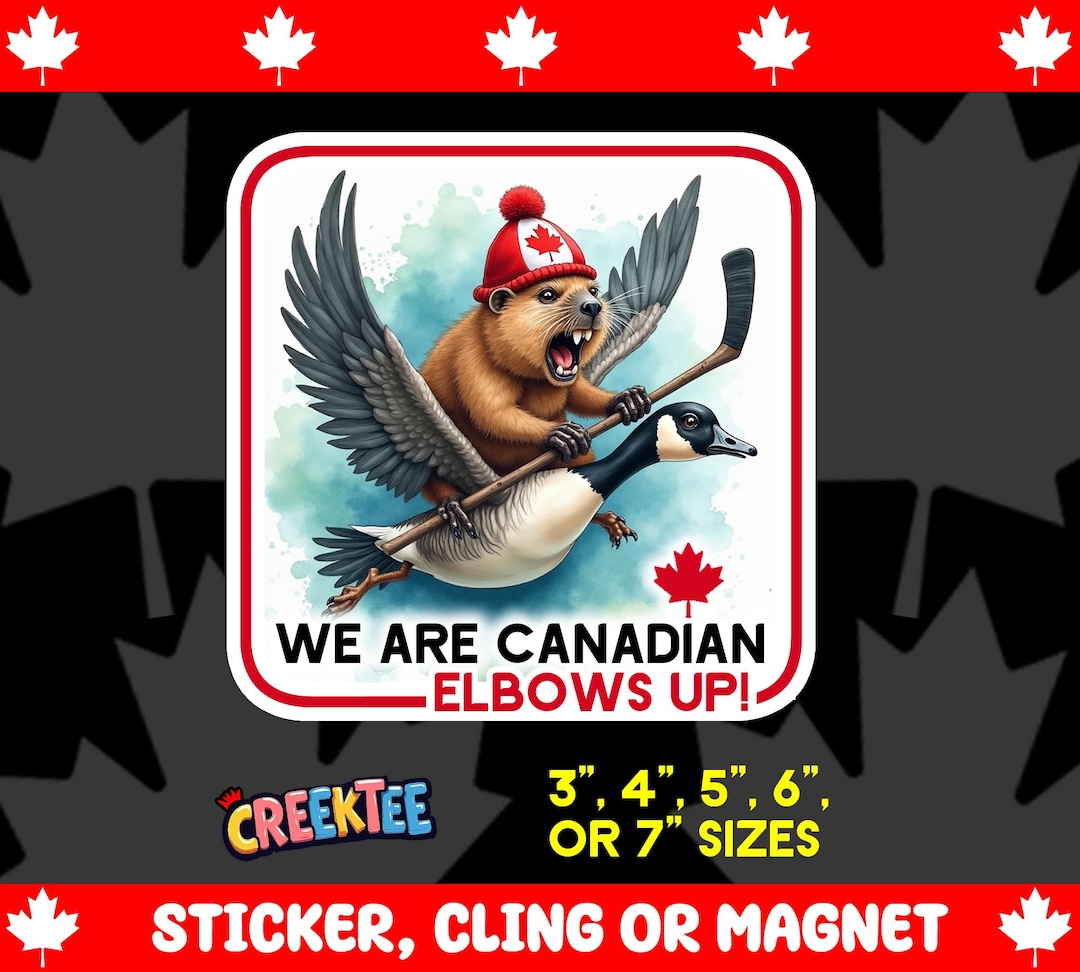 Elbows Up! Canadian Angry Beaver Riding Snowmobile Bumper Sticker ...