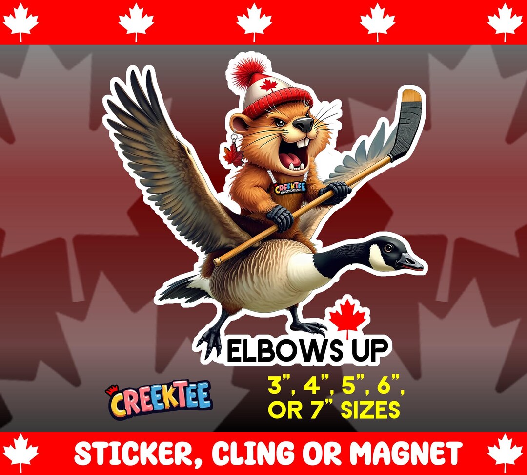 Canadian Elbows Up! Angry Beaver Flying Goose Bumper Sticker, Magnet ...