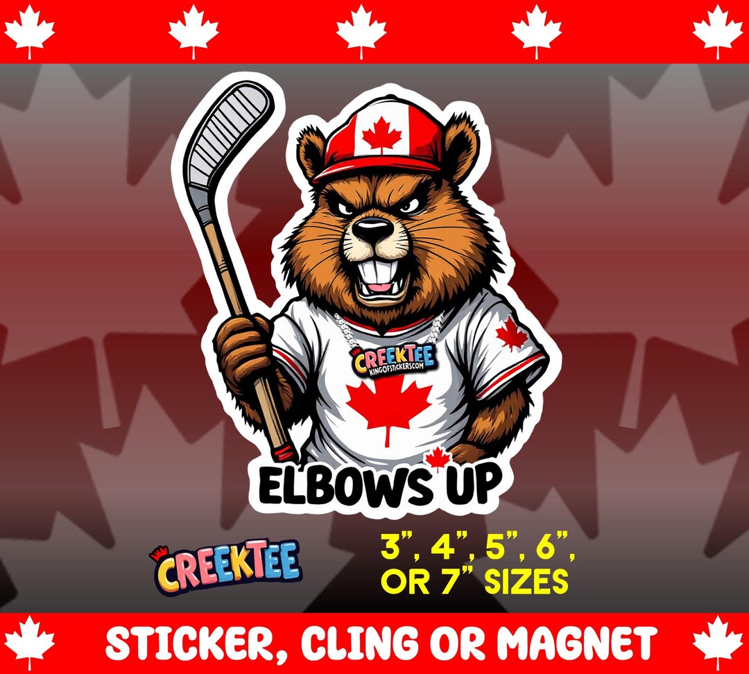 Canadian Elbows Up! Angry Beaver Flying Goose Bumper Sticker, Magnet ...
