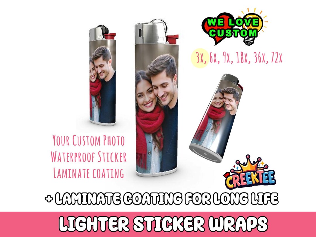 Custom 3x Lighter Sticker Wraps, Your Photo, Text, or Images, Quantity ...