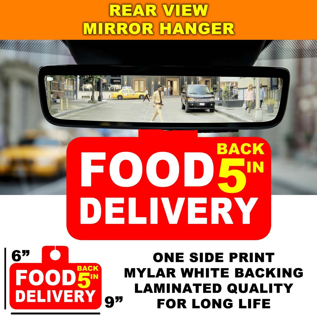 Food Delivery Mylar Sign for Rear View Mirror Hanging, Customizable ...