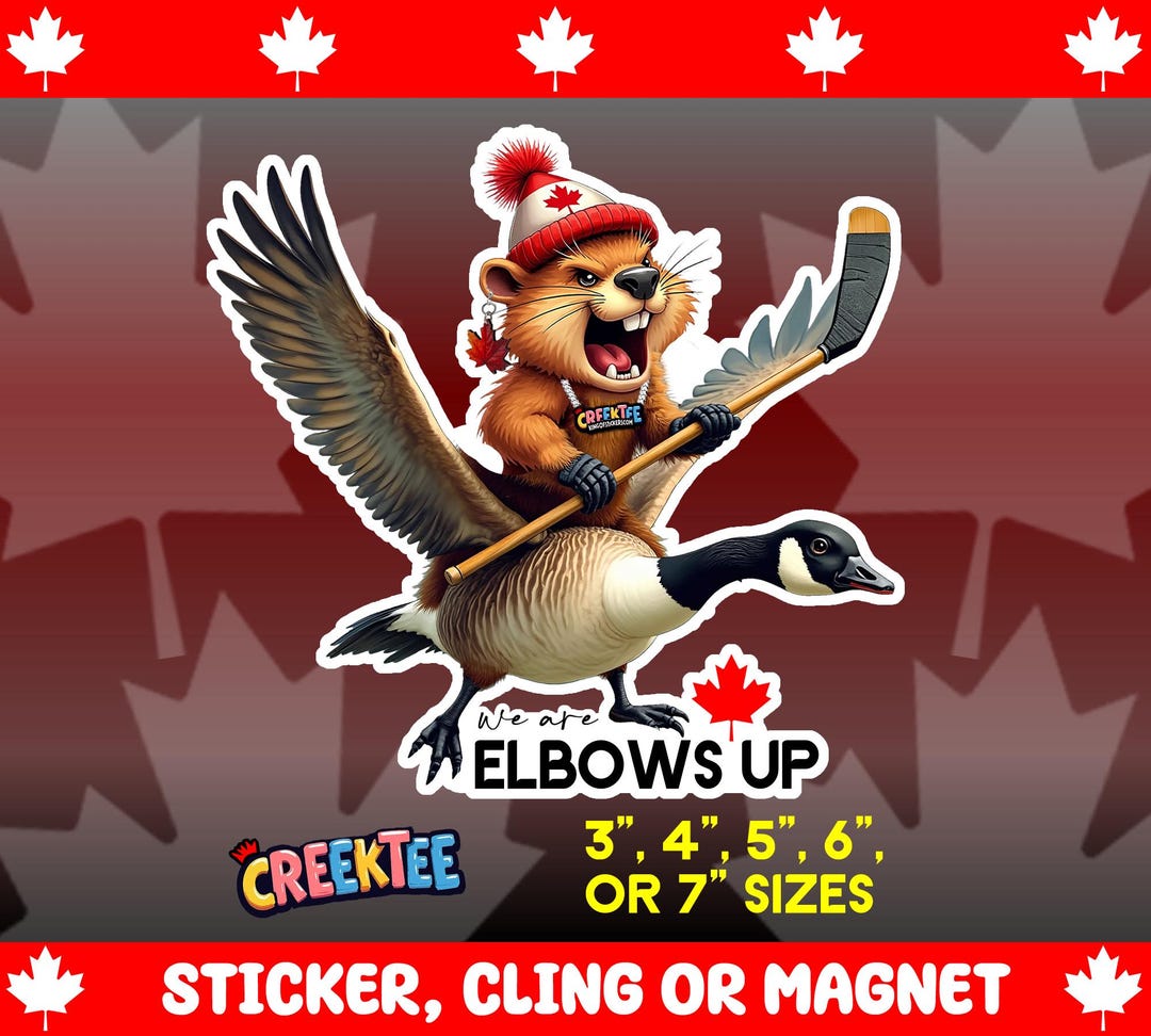 Canadian Elbows Up! Angry Beaver Flying Goose Bumper Sticker, Magnet ...