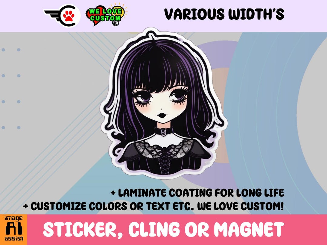 Goth Girl Vinyl Sticker, Magnet or Window Cling in Various Sizes - Etsy