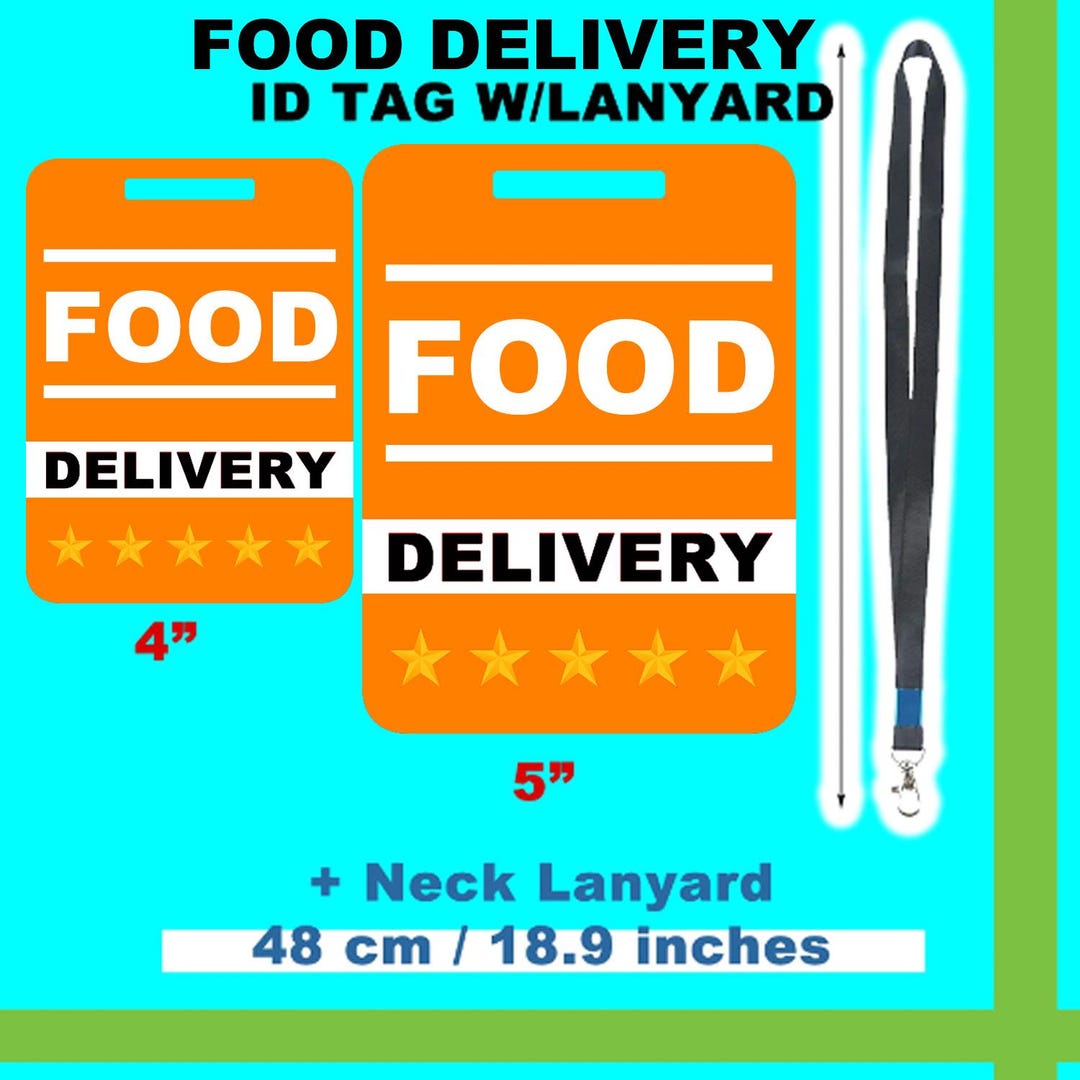 2x Plastic Mylar Food Delivery ID Tag With 18 Inch Lanyards Lightweigh ...