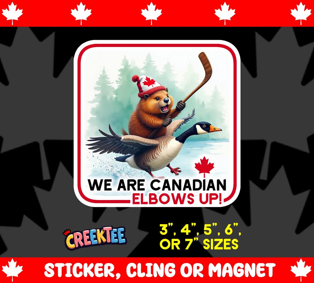 Elbows Up! Canadian Angry Beaver Riding Snowmobile Bumper Sticker ...