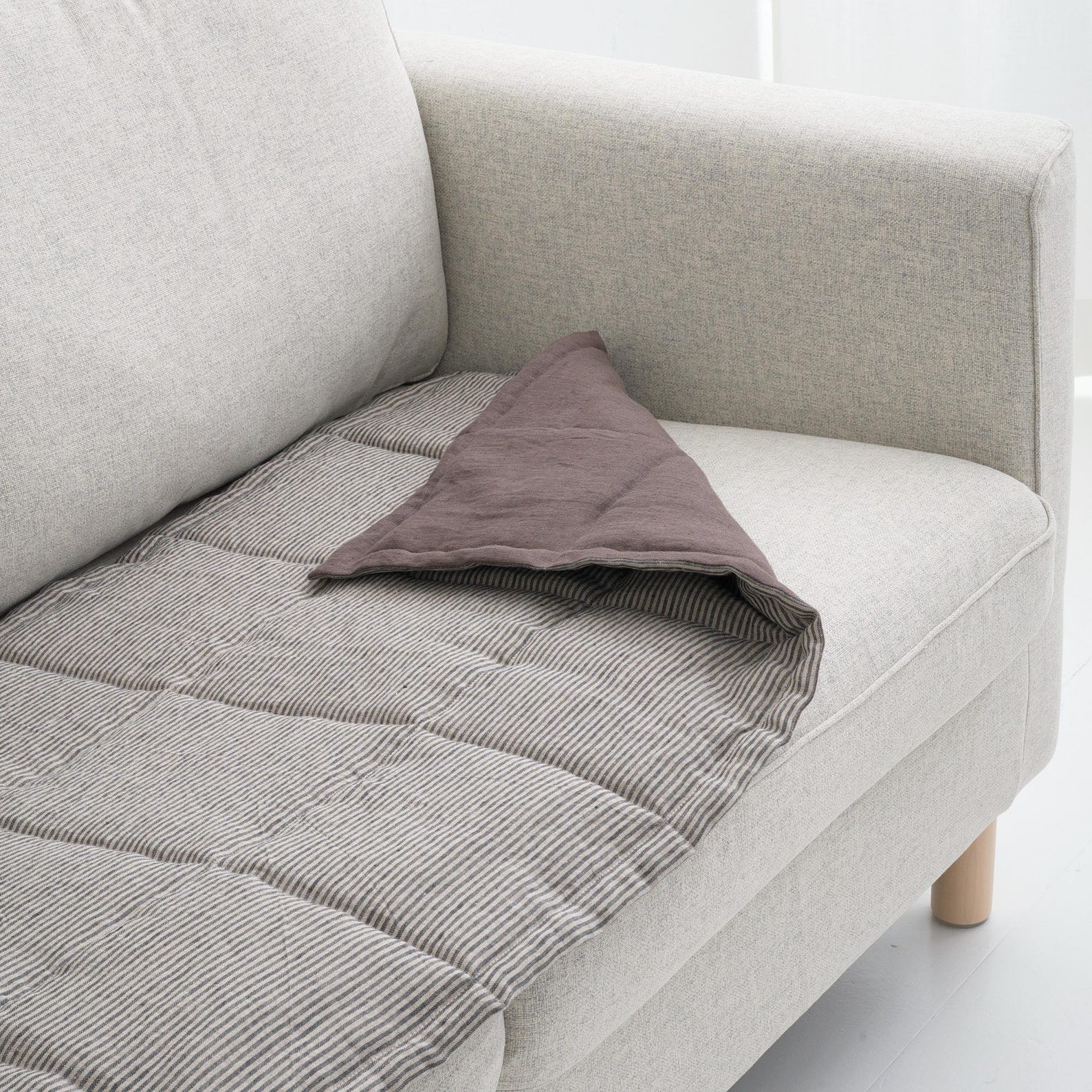 Linen Couch Slipcover for Dogs and Kids, Quilted Sofa Topper Pad, Two ...