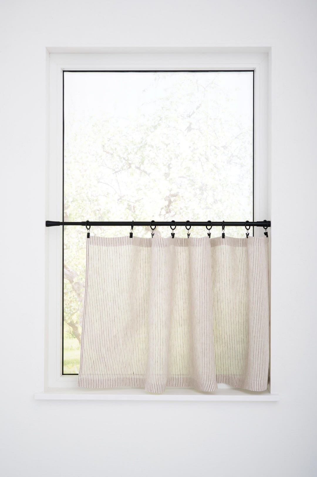 Linen Cafe Curtain Clip Ring Style, Light Filtering Window Panel for ...