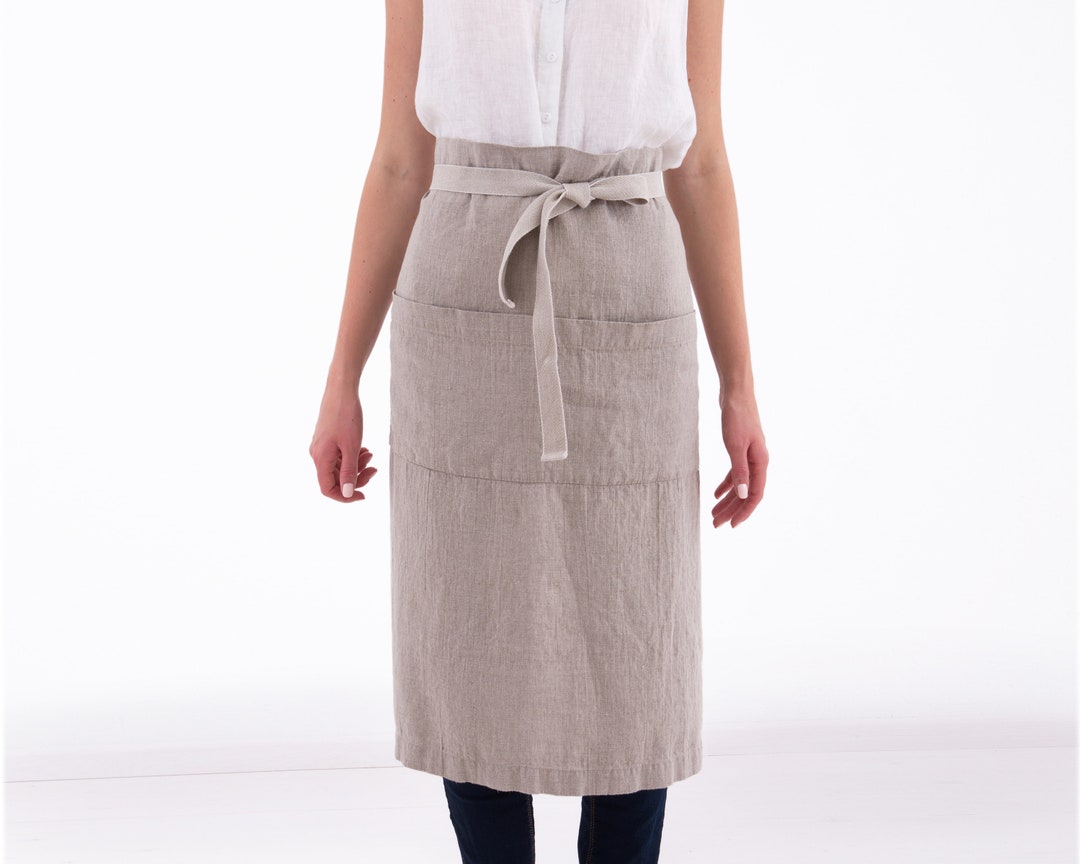 Long Half Apron, Linen Apron, Linen Cafe Apron, Women Linen Apron, Long ...