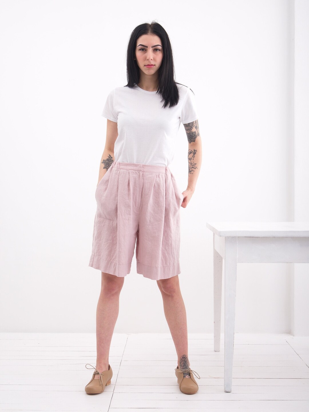 Linen Shorts, Linen Summer Shorts, Wide Linen Shorts With Pleats - Etsy