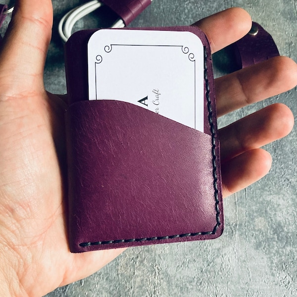 Purple Leather Business Card Case - Etsy