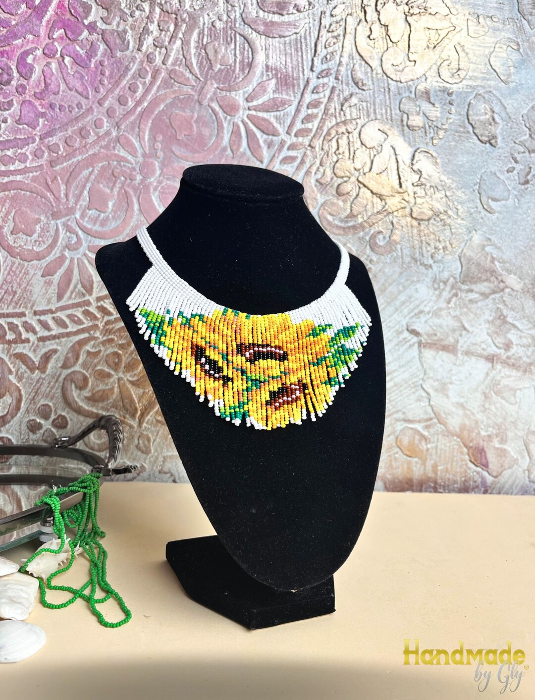Sunflowers Necklace Beaded Handmade Glass Bead Handmade Necklace for ...