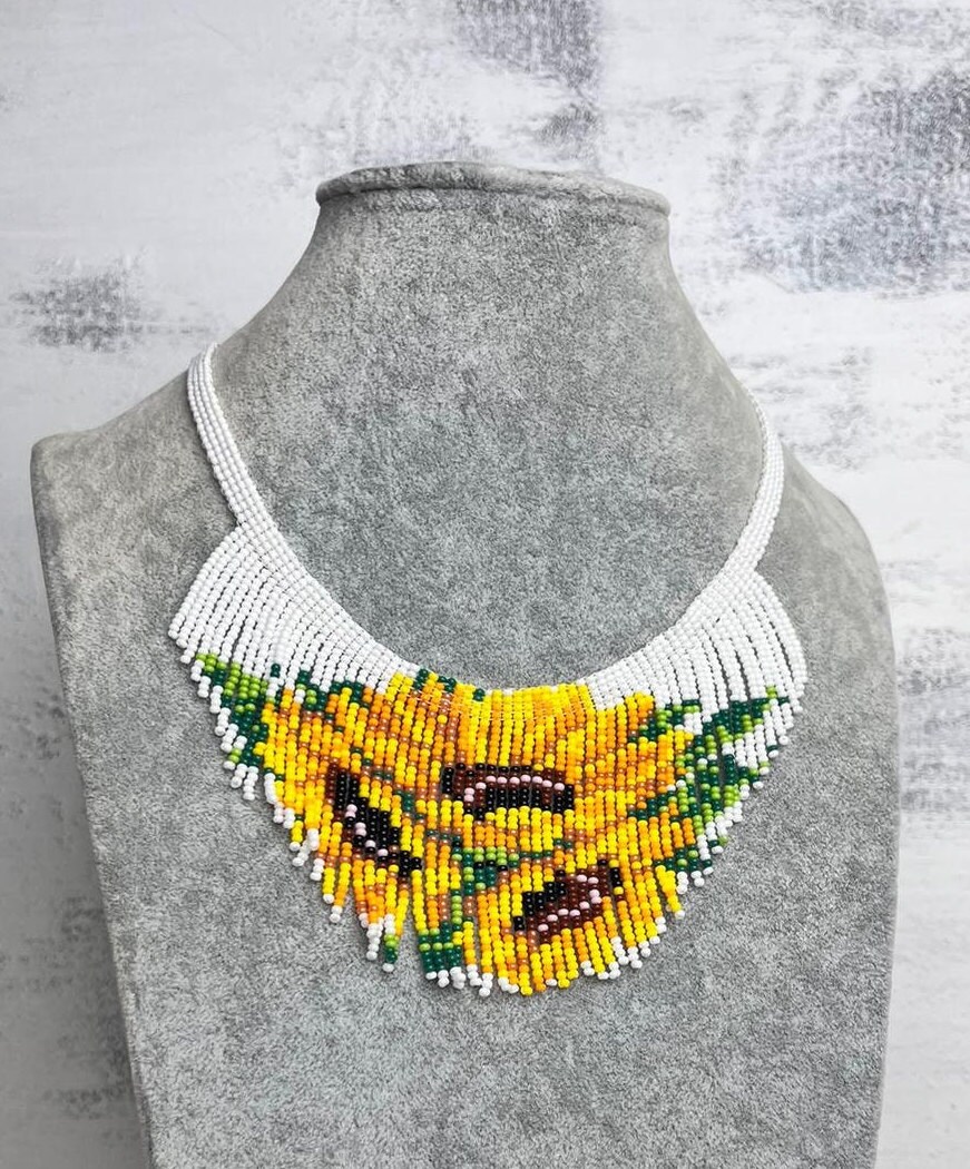 Sunflowers Necklace Beaded Handmade Glass Bead Handmade Necklace for ...