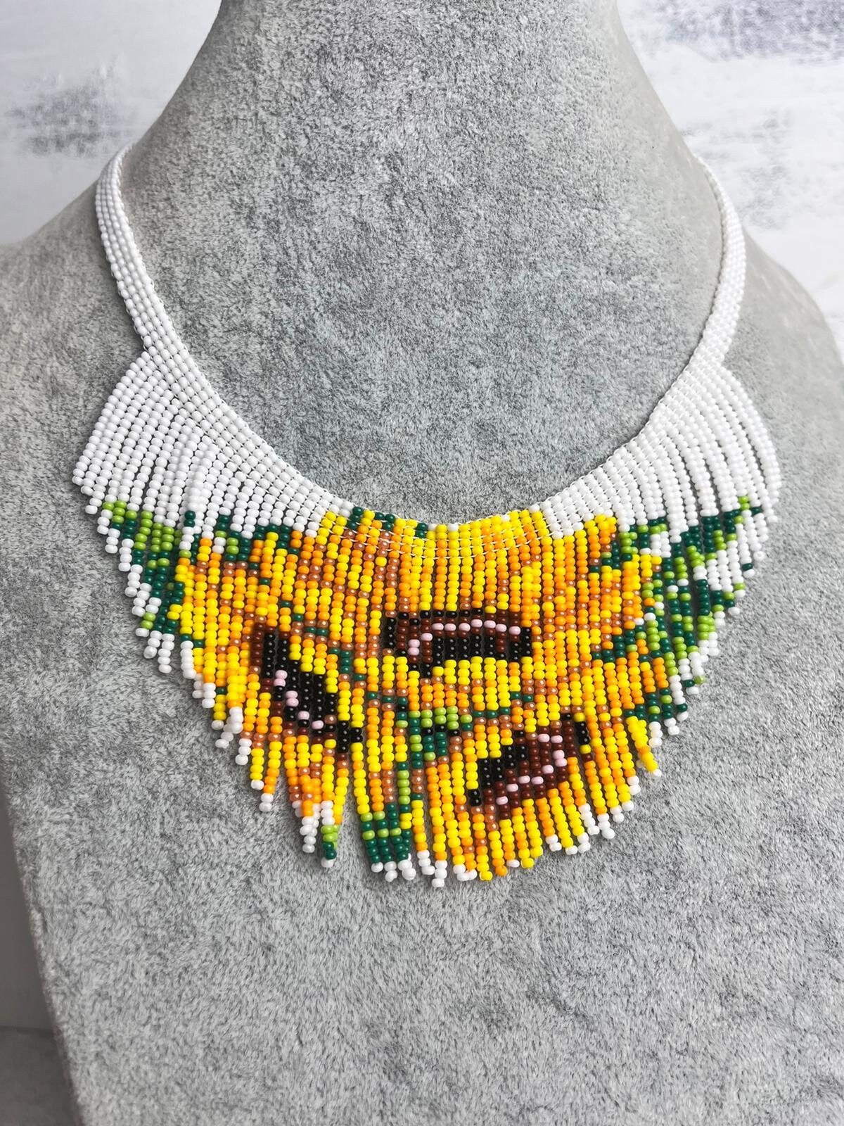 Sunflowers Necklace Beaded Handmade Glass Bead Handmade Necklace for ...