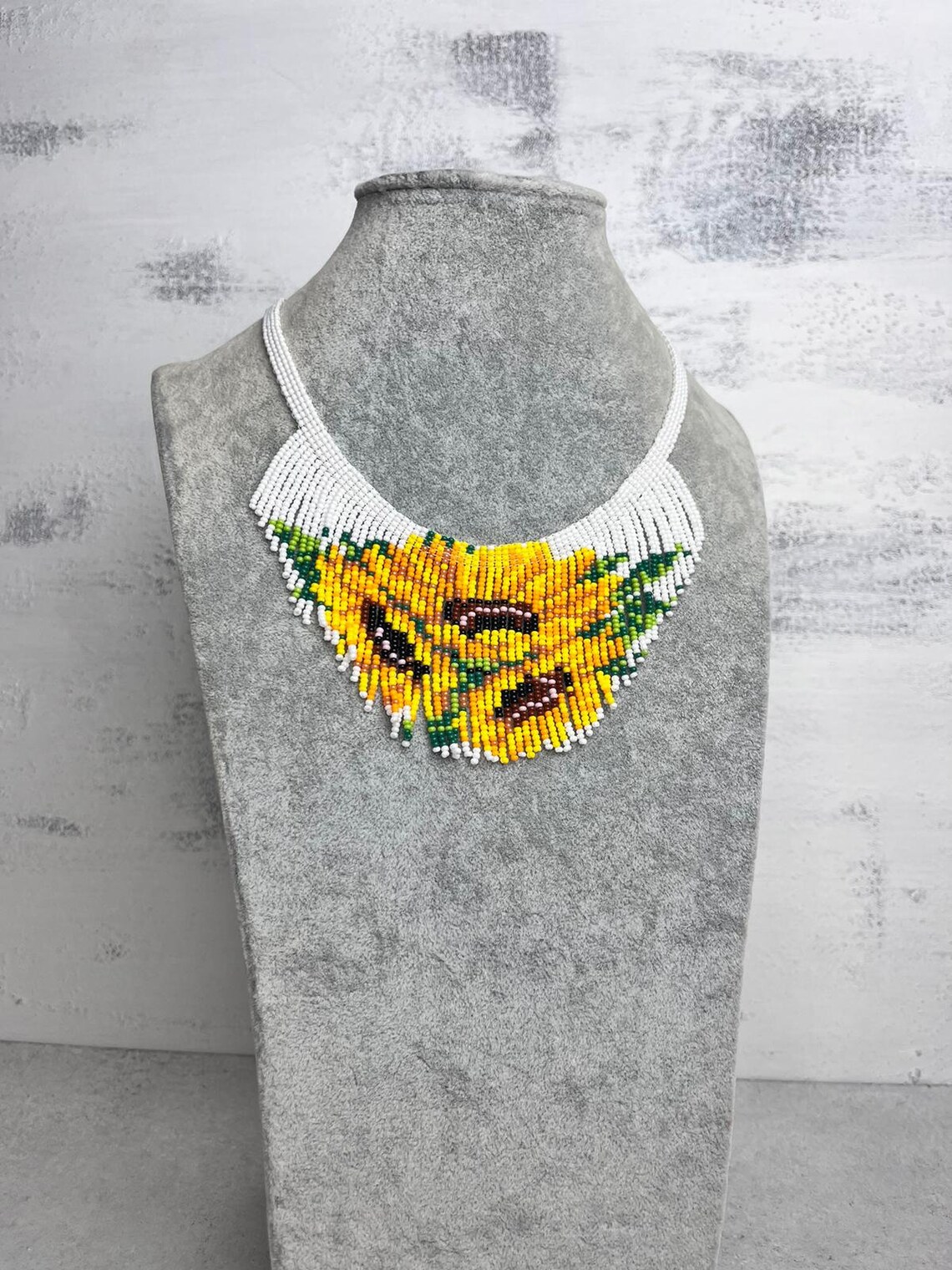 Sunflowers Necklace Beaded Handmade Glass Bead Handmade Necklace for ...