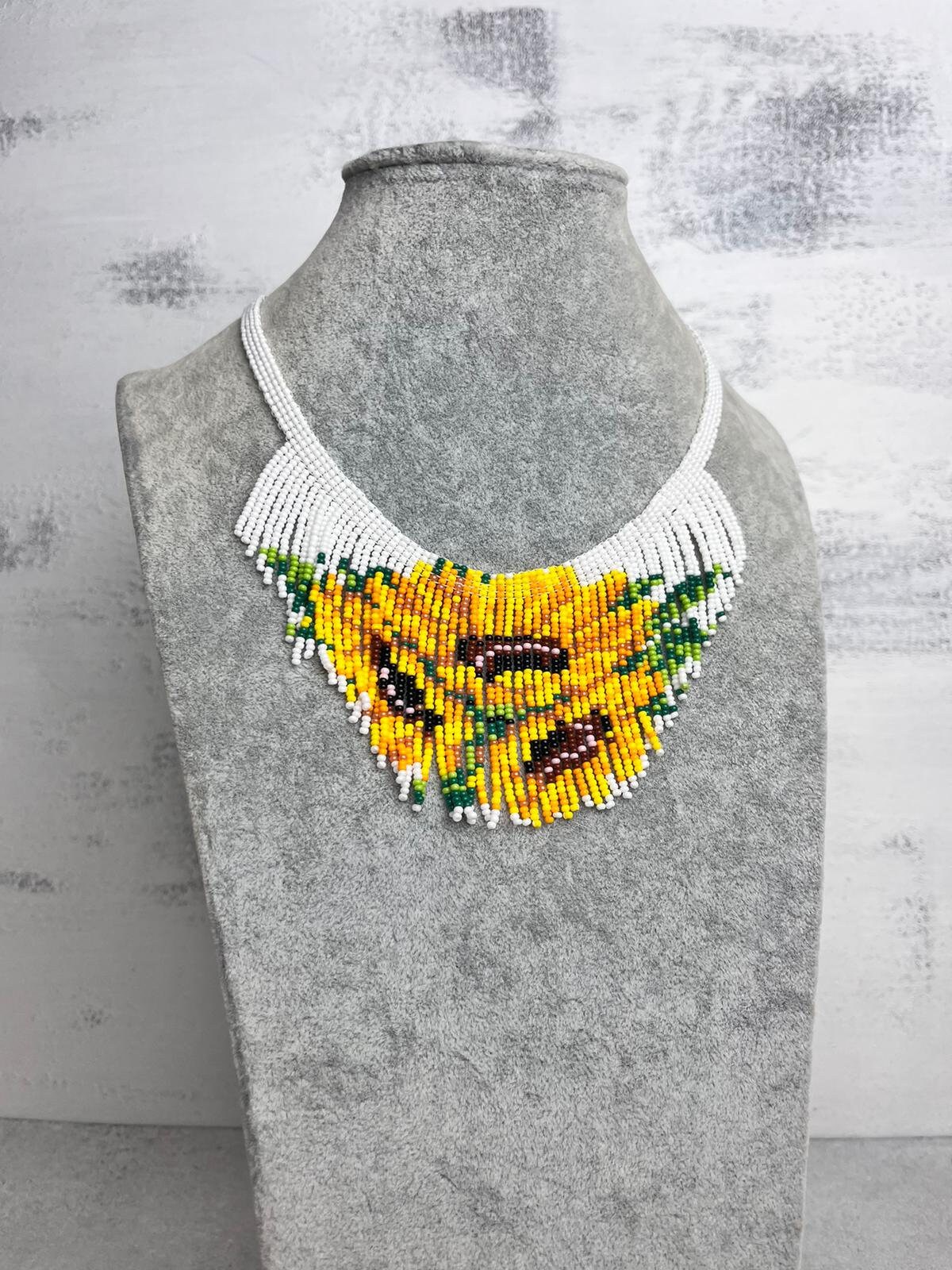 Sunflowers Necklace Beaded Handmade Glass Bead Handmade Necklace for ...