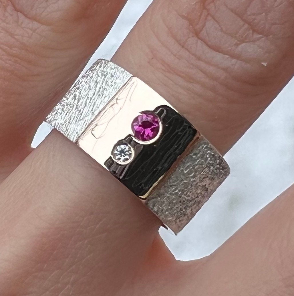 Ruby and Diamond Sterling Silver and 14k Gold Ring Ruby Ring - Etsy