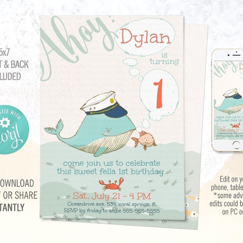 It's the Big One Wave 1st Birthday Invitation EDITABLE | Etsy