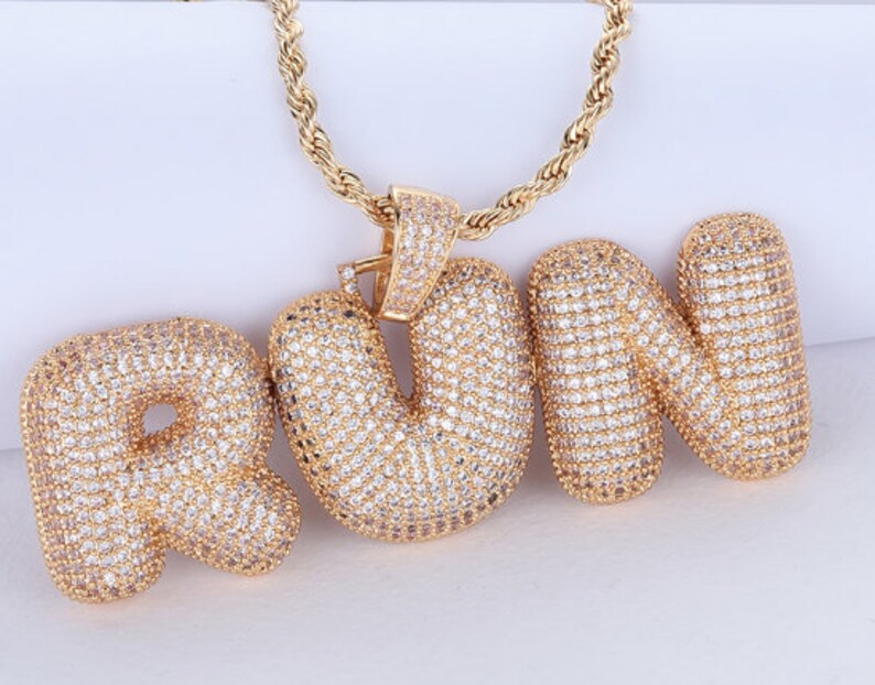 Bubble Latter Necklace Custom Bubble Initial Necklace Zircon - Etsy