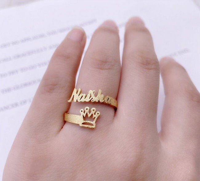 Custom Name Ring Gold Name Ring Prince Crown Name Ring Wedding Gift Custom Engraved Ring Personalized Name Rings Gift for Her Etsy