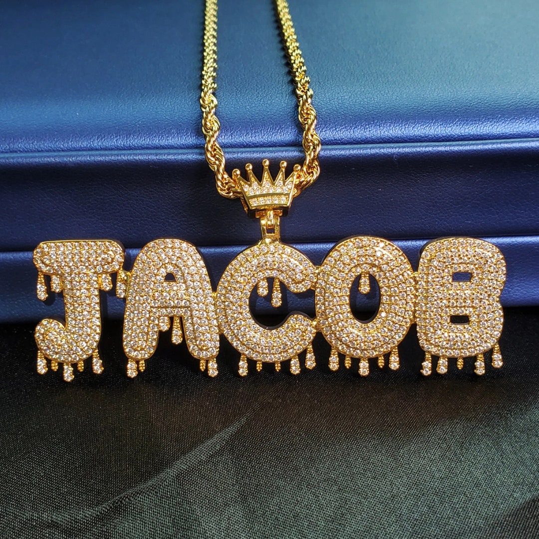 Grandbling Crowned Drip Letter Customized Name Necklace, Personalized ...